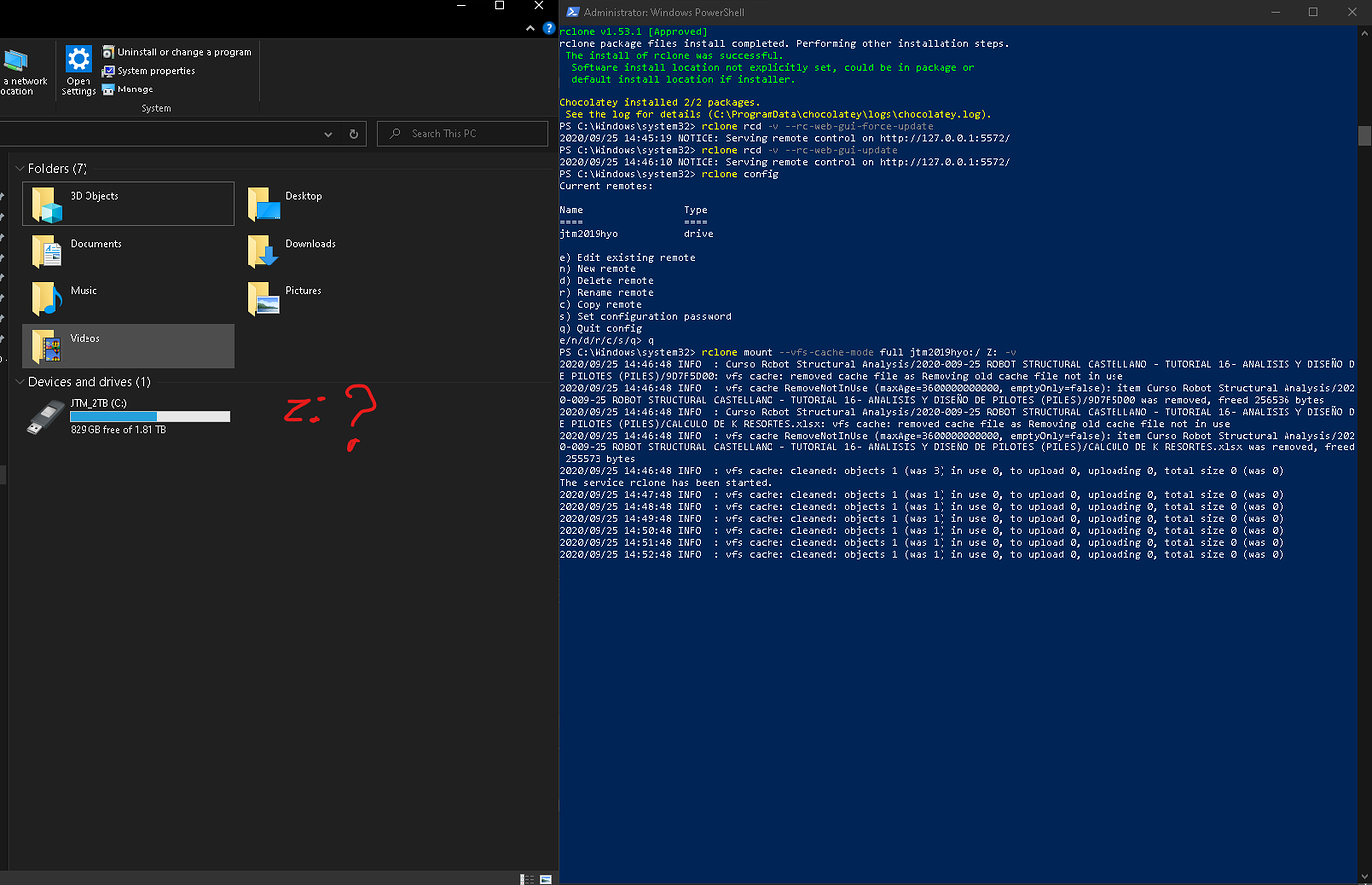RClone does not leave me write or read my mount gdrive using Web GUI ...