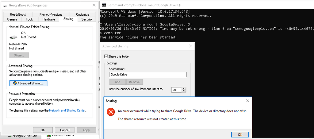 Unable to create a Windows share of rclone mount partition - Help and Support - rclone forum