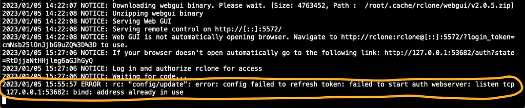 I get an error when I try to create a configuration (Google Drive or Onedrive) from the GUI ...